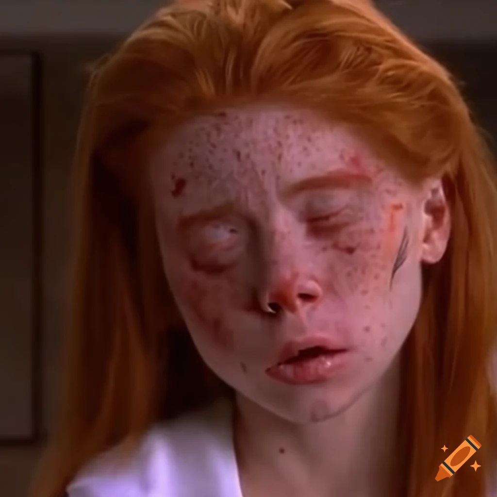 Bruised freckled ginger female fighter in a 90s TV show fight scene on ...
