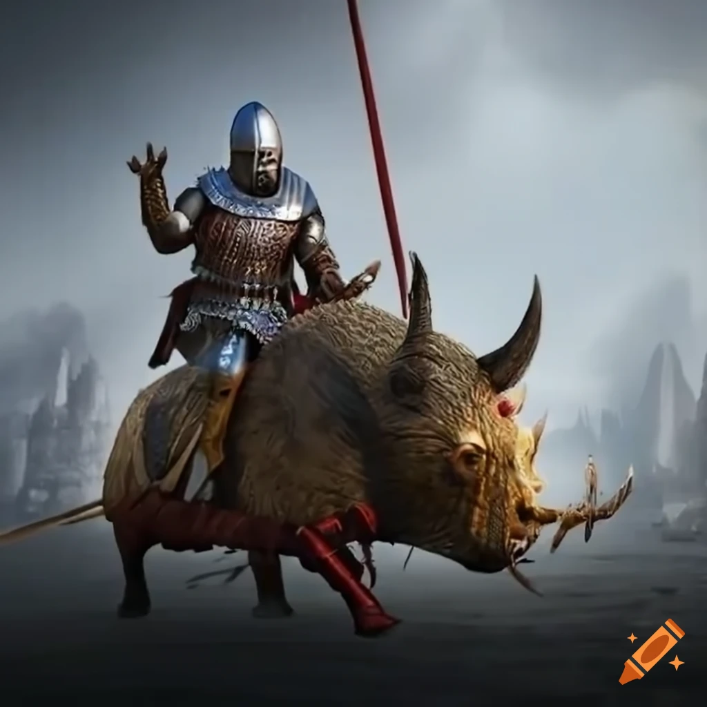 Chivalry 2: three knights riding golden boars on Craiyon