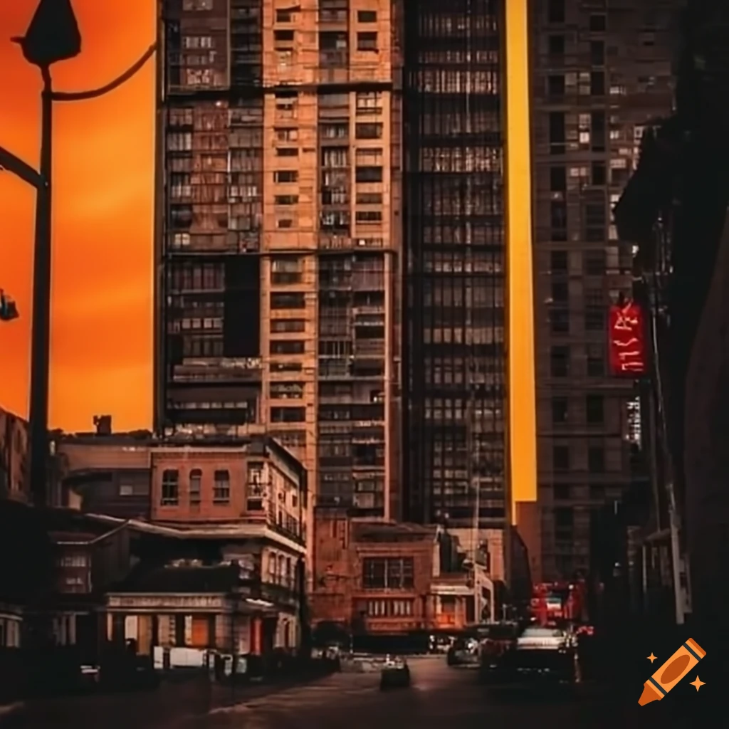 Cityscape with black and orange tones on Craiyon