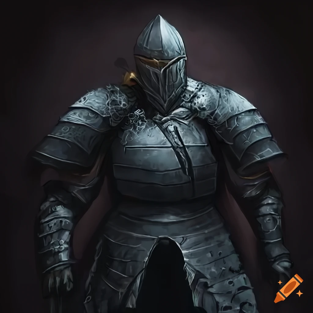Muscular knight in heavy armor with sword and shield in Dark Souls art ...