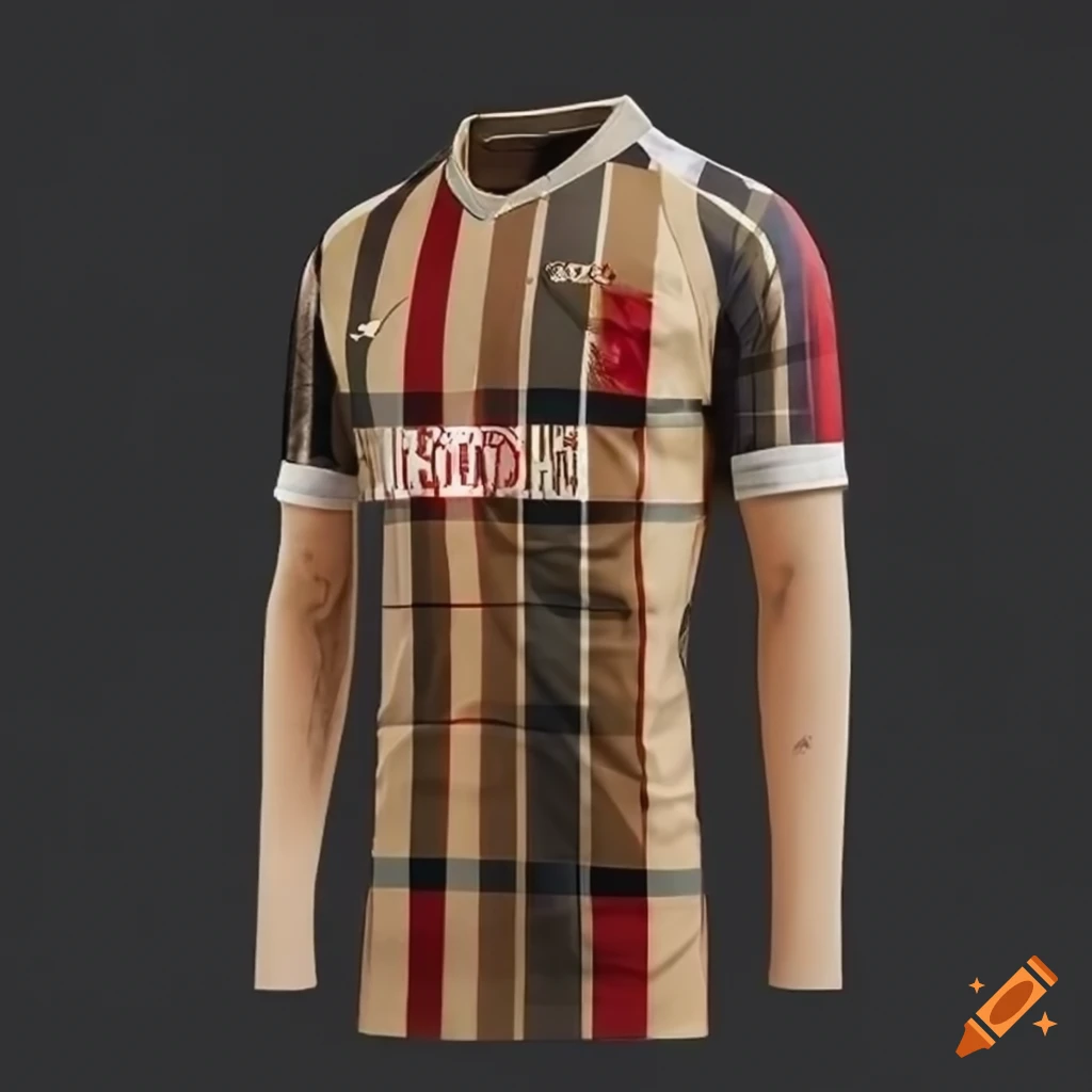Football jersey with burberry designs and logo on Craiyon