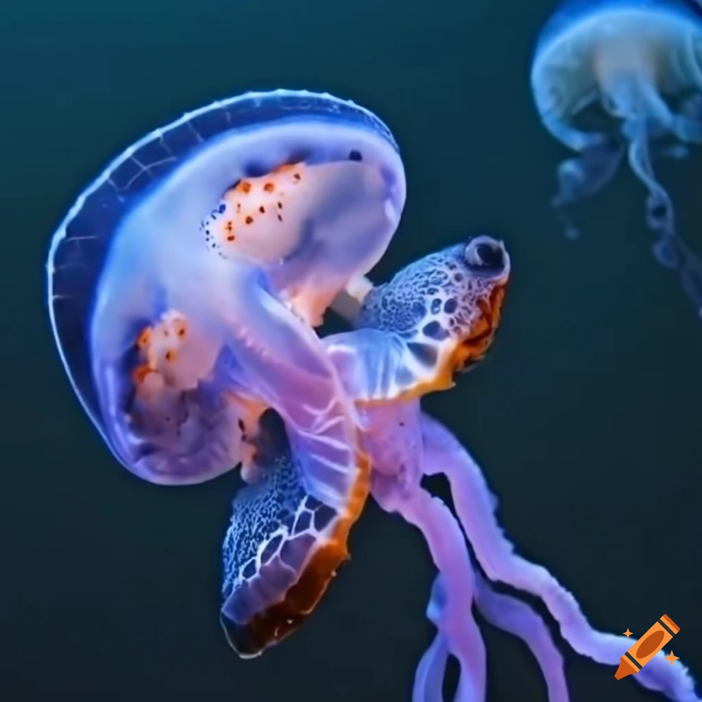 Octopus, jellyfish, turtle underwater on Craiyon