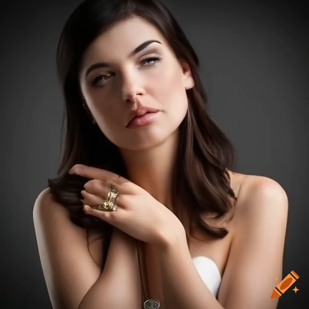 Pretty Brunette Woman Wearing A Wide 12mm Wedding Band On Craiyon