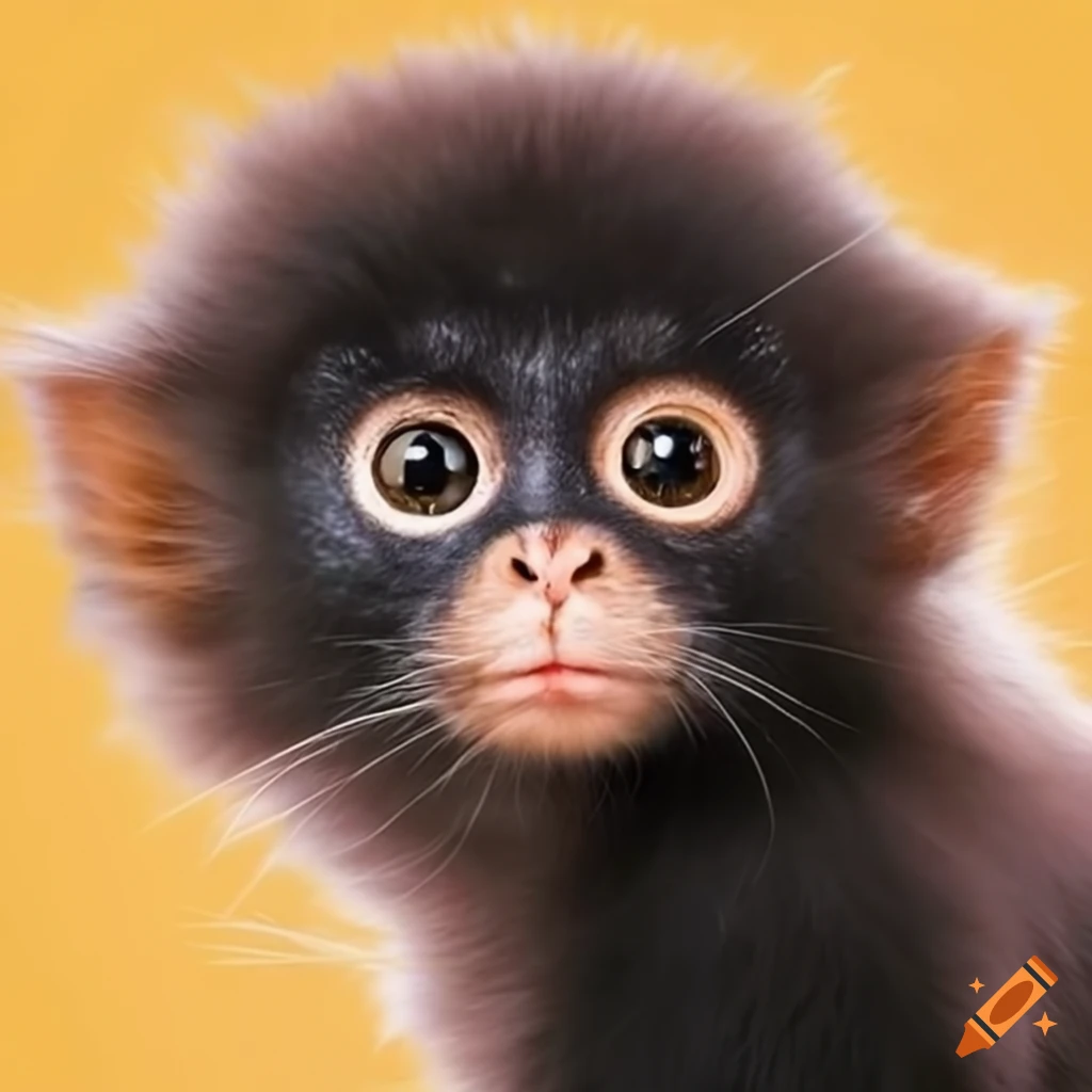 Adorable white and tan fluffy spider monkey cat with a fluffy tail on Craiyon