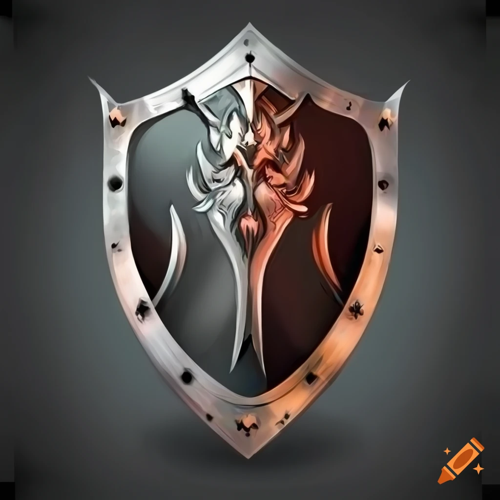 Cool and dark fantasy logo with mythical sword and symbol on metal ...