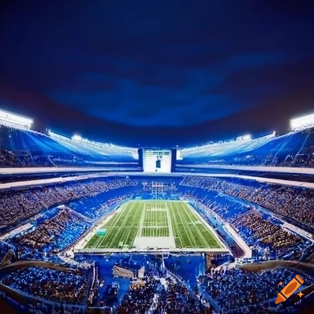 Blue football stadium hosting the Super Bowl on Craiyon