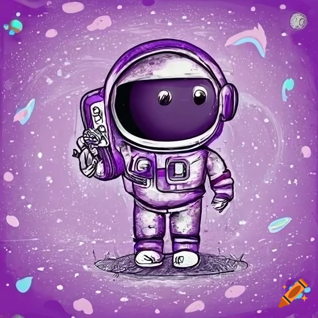 Cartoon astronaut with a purple suit in space on Craiyon