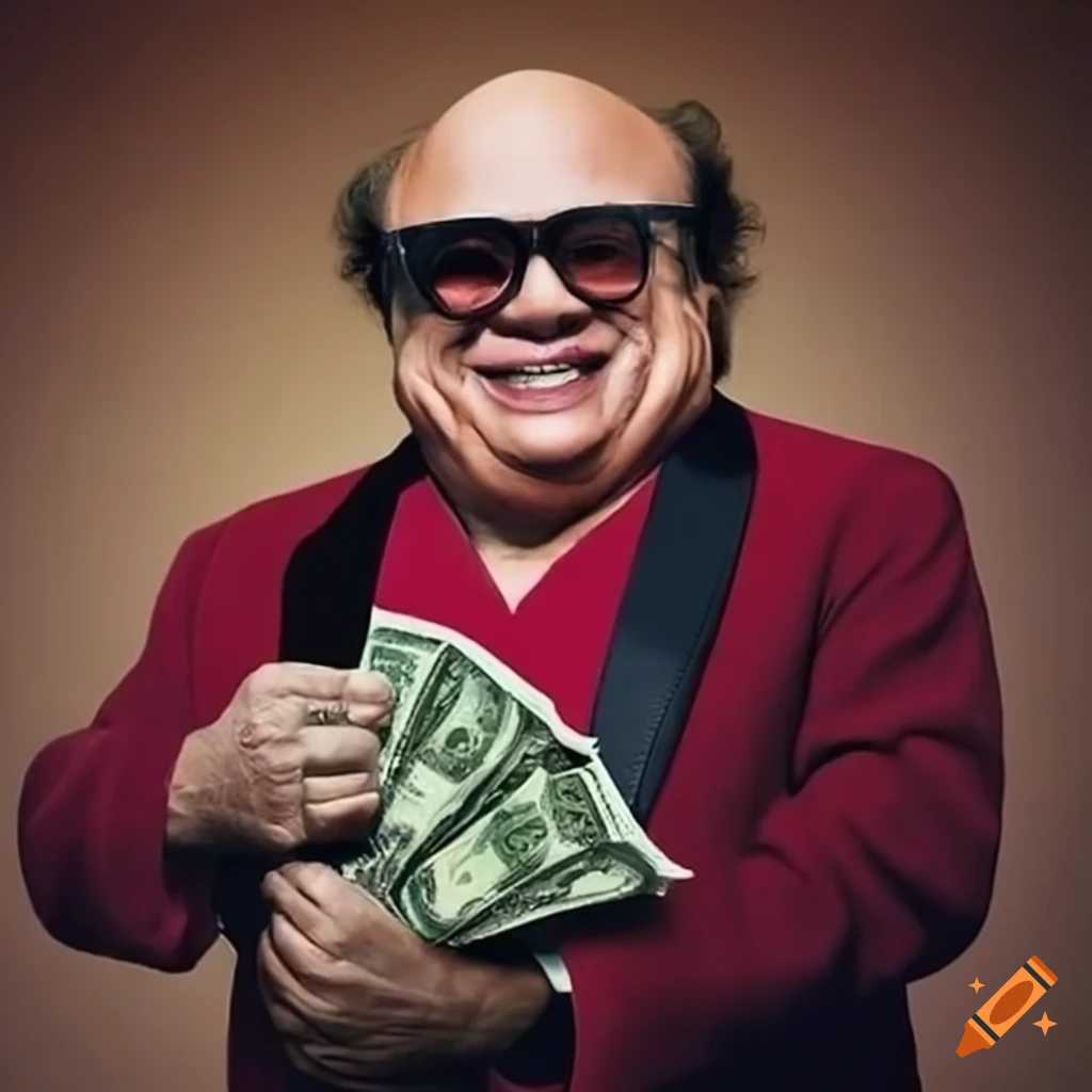 Actor danny devito in vintage pimp attire with money on Craiyon