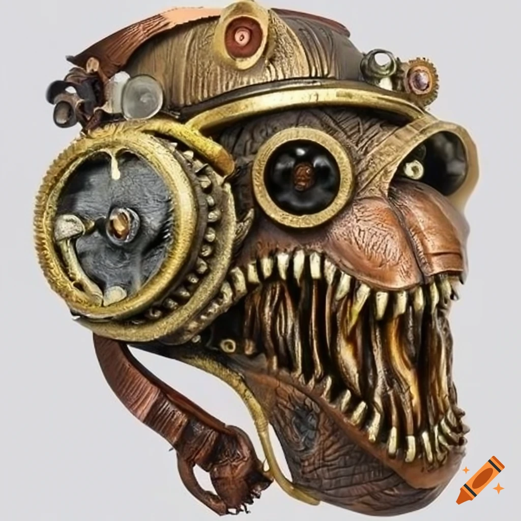 Steampunk raptor head facing left on Craiyon
