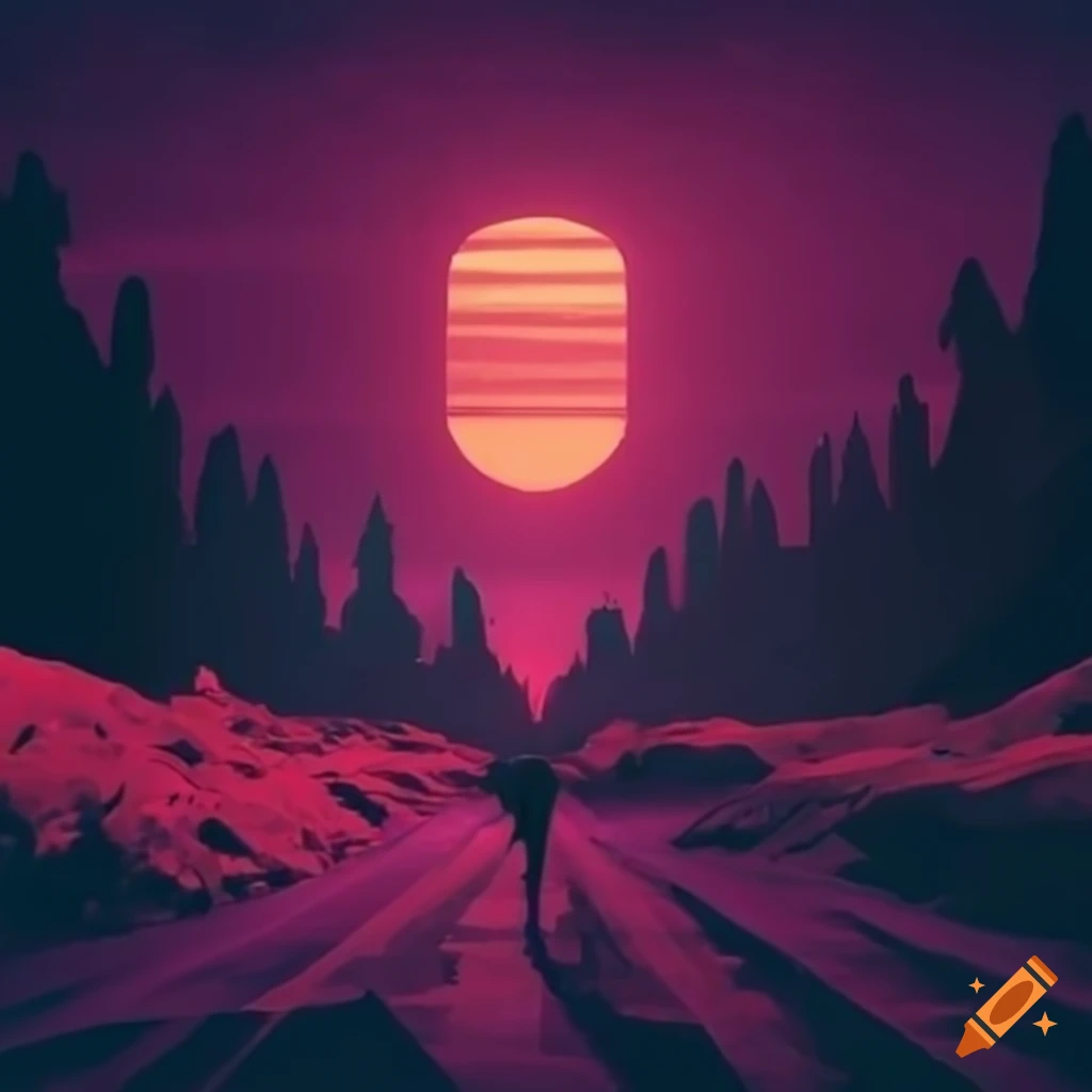 Drifter walking in a digitally created landscape on Craiyon