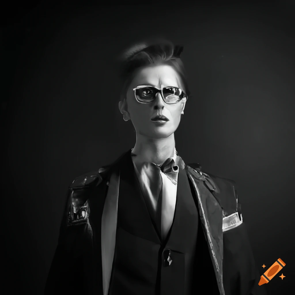 Cyberpunk business leader in a black and white suit with visible ...