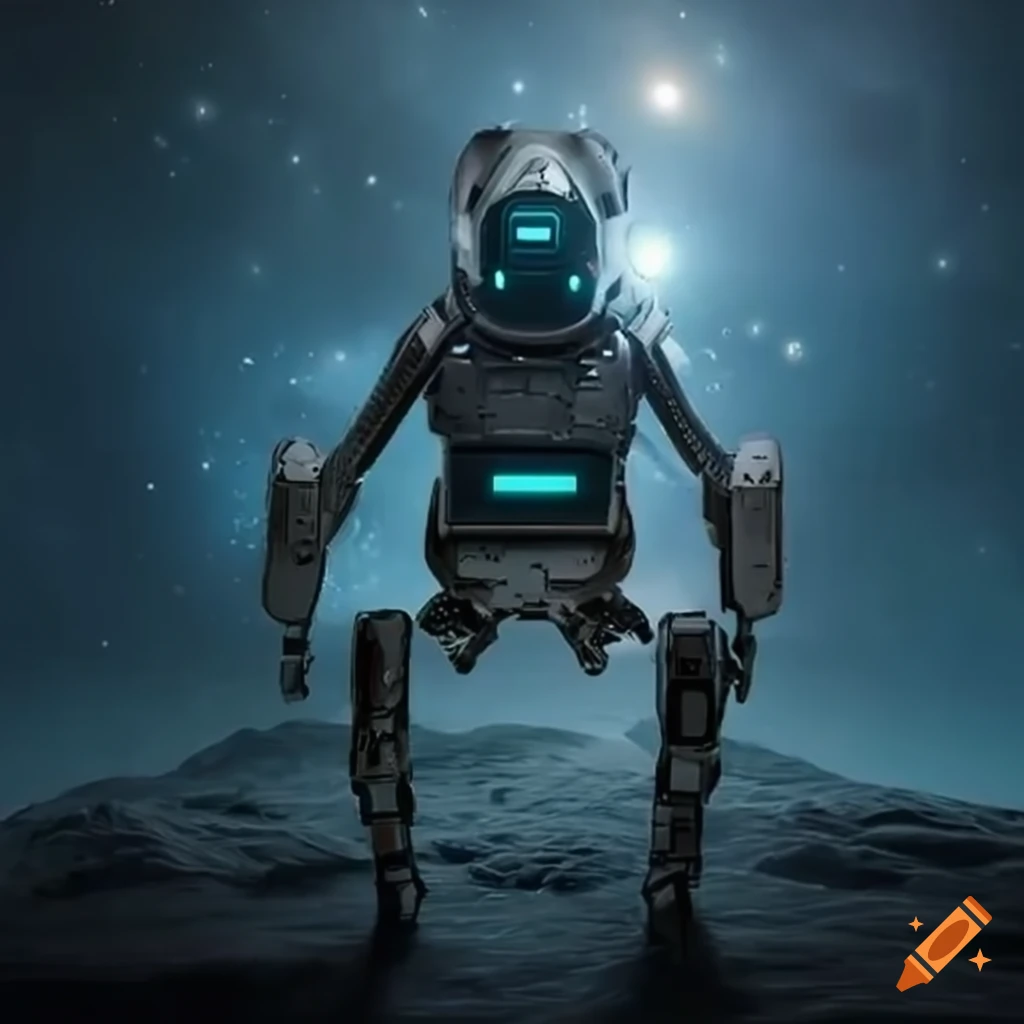 Futuristic sci-fi robot exploring a new planet on Craiyon