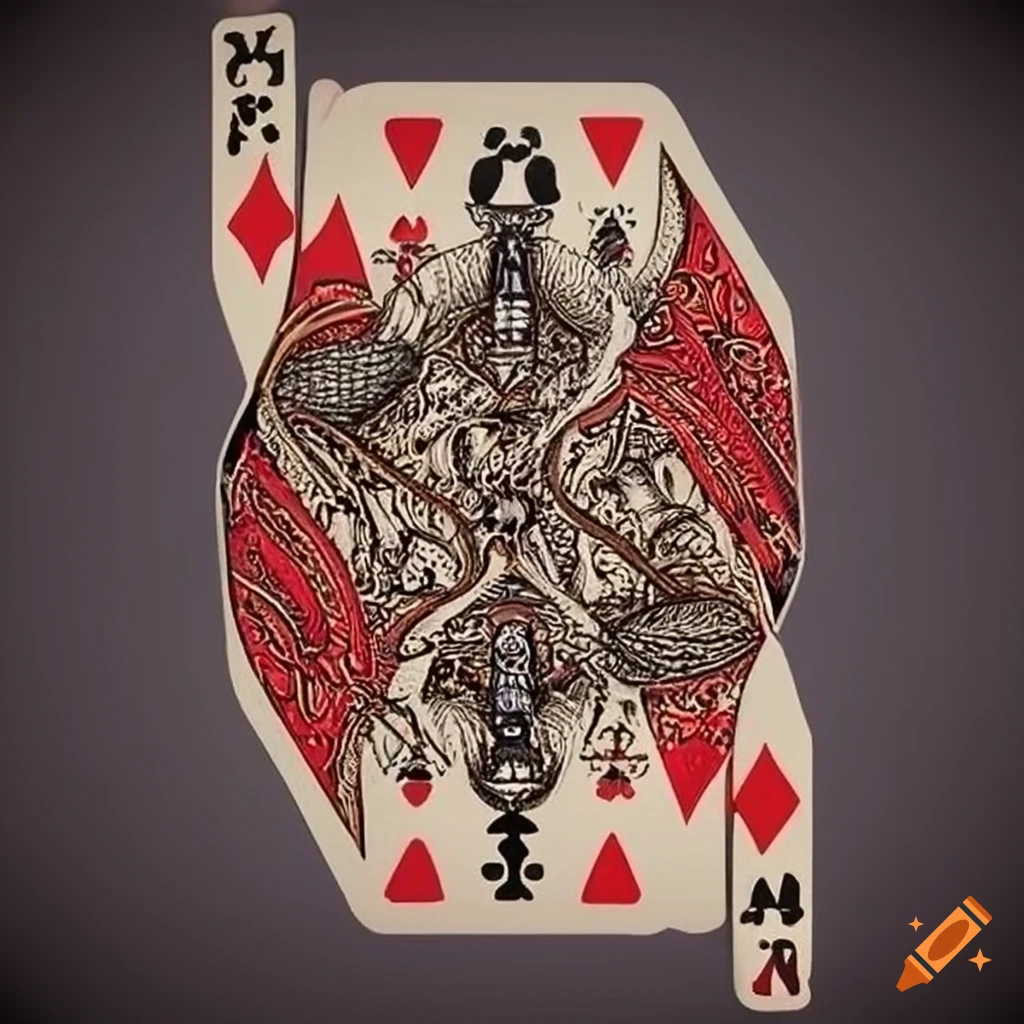 Surrealist joker playing card with unique motifs and textures on Craiyon