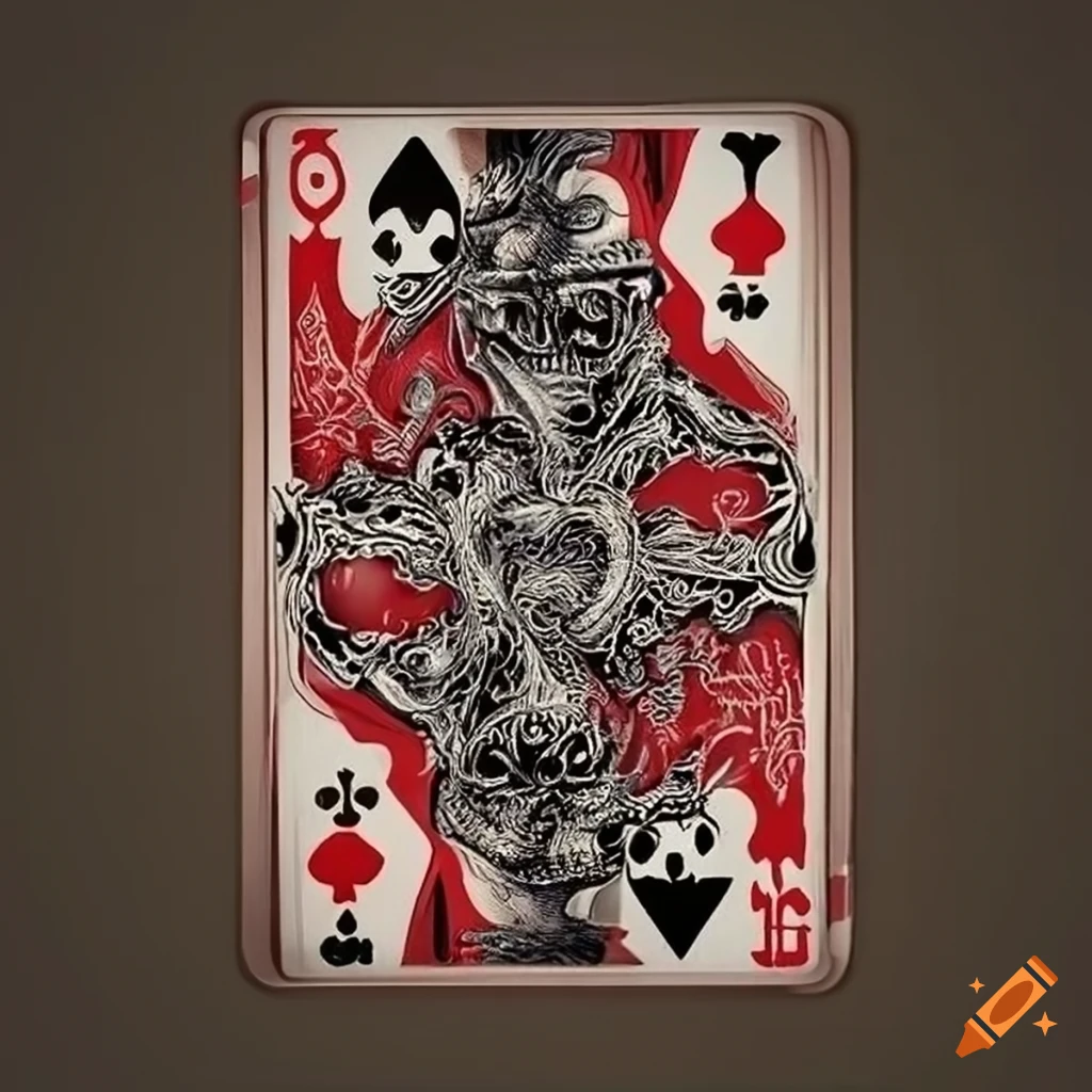 Surrealist joker playing card with unique motifs and textures on Craiyon