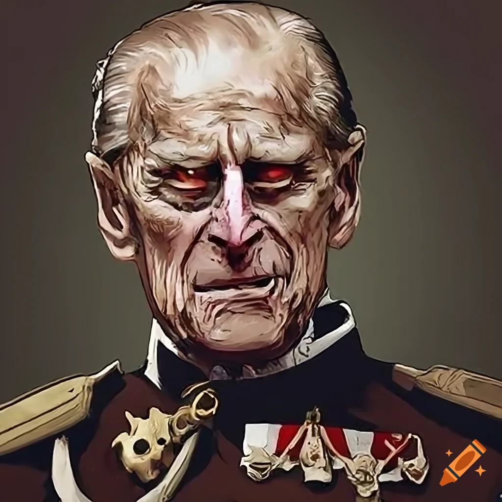 Undead ghoul depiction of prince philip on Craiyon