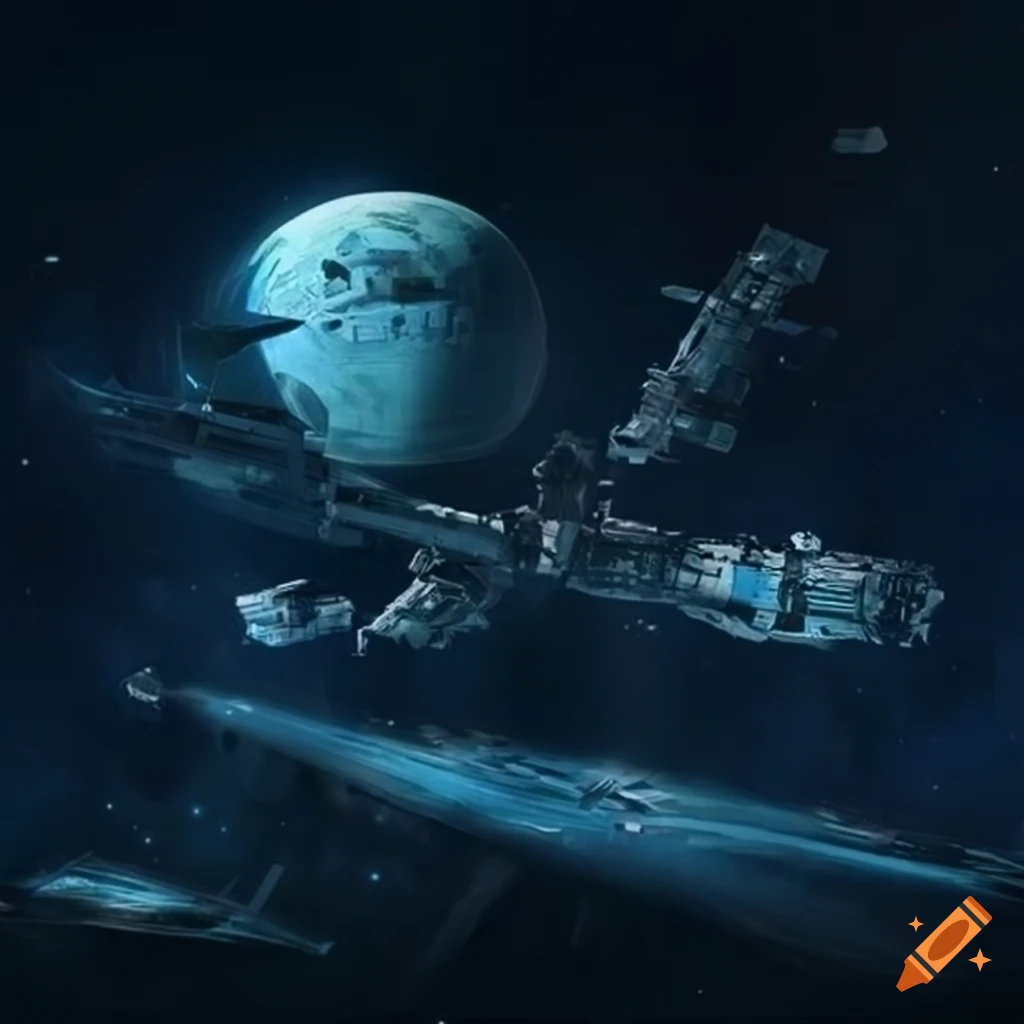 Futuristic space station in outer space concept art on Craiyon