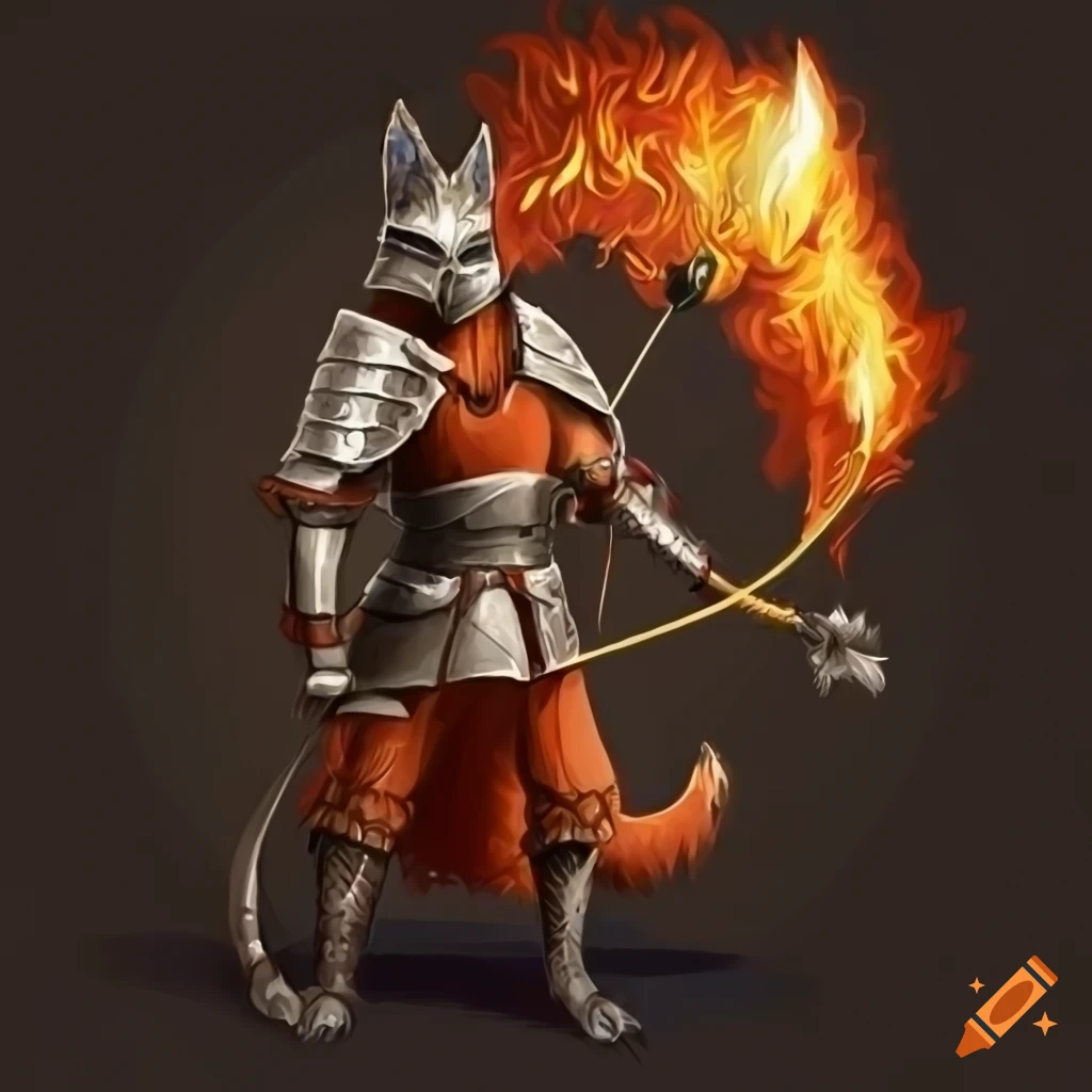 Warrior Fox In Armor With Bow And Flaming Arrow On Craiyon