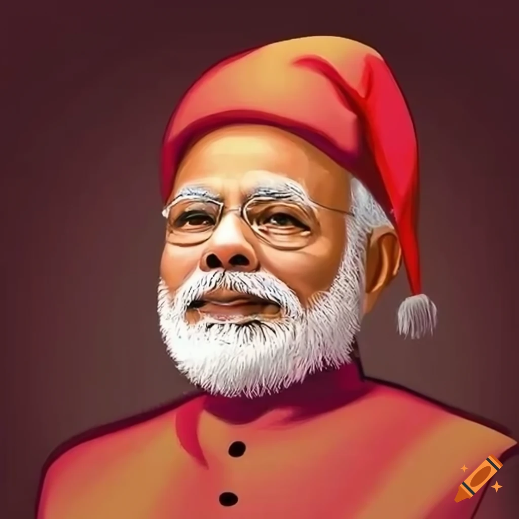 Illustration of narendra modi as santa claus in a closeup on Craiyon