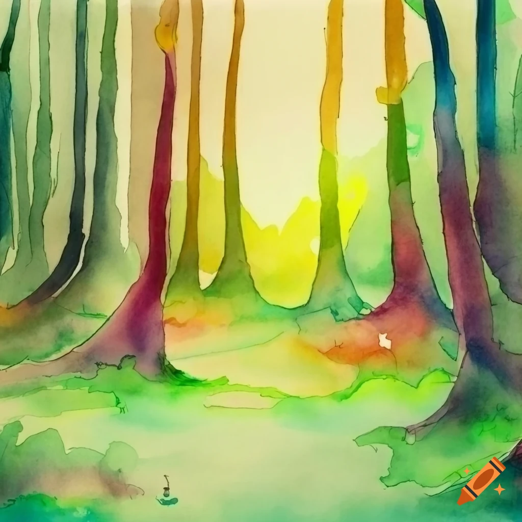 Peaceful forest watercolor drawing on Craiyon