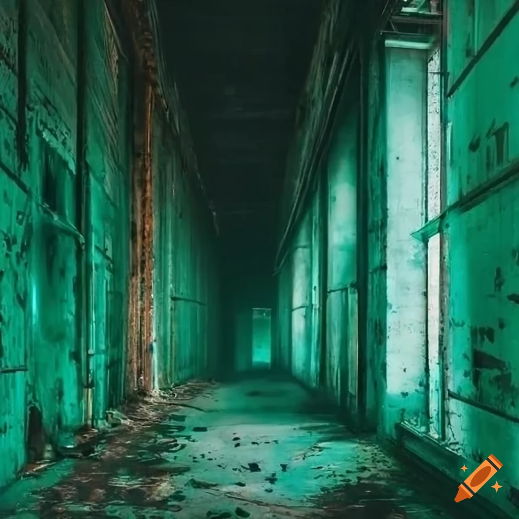 Foggy industrial rust with shiny emerald green tiles and endless ...
