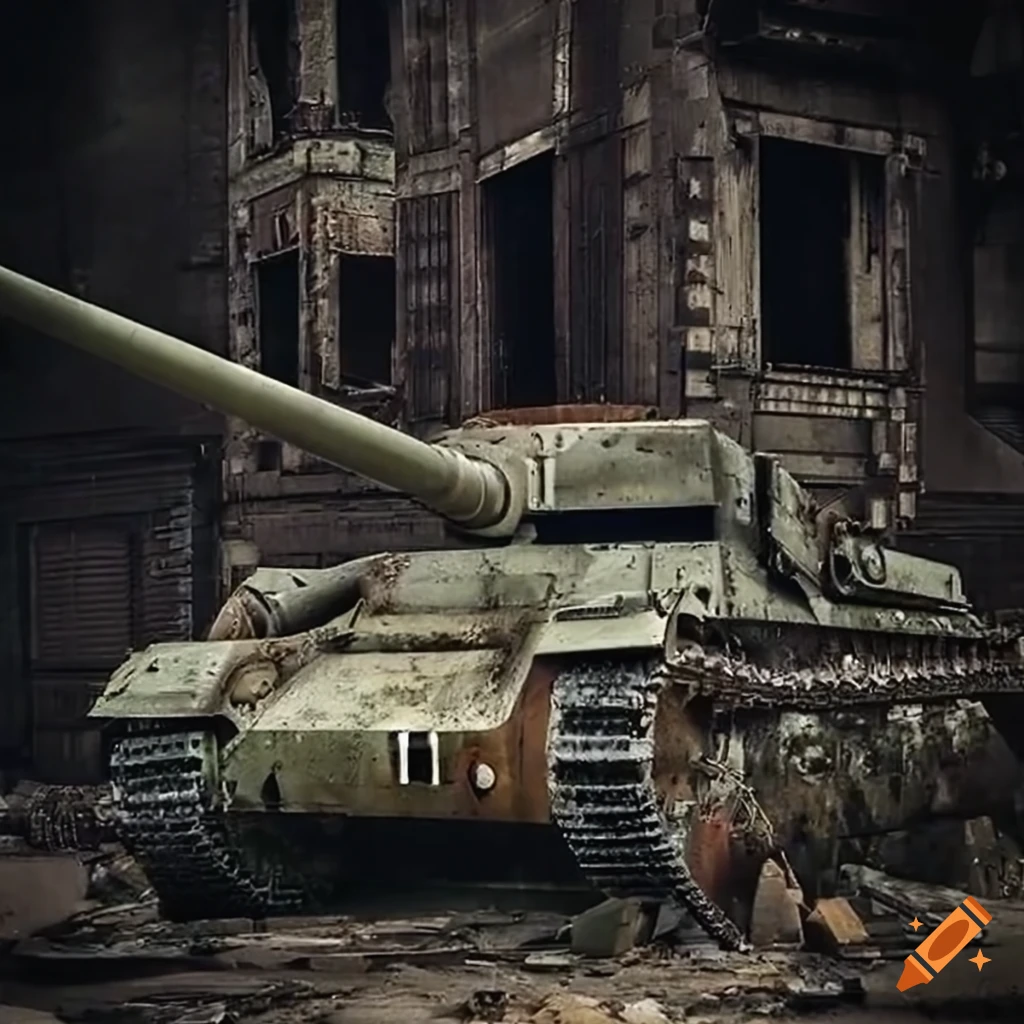 Post-apocalyptic German tank with nuclear reactor engine in devastated ...