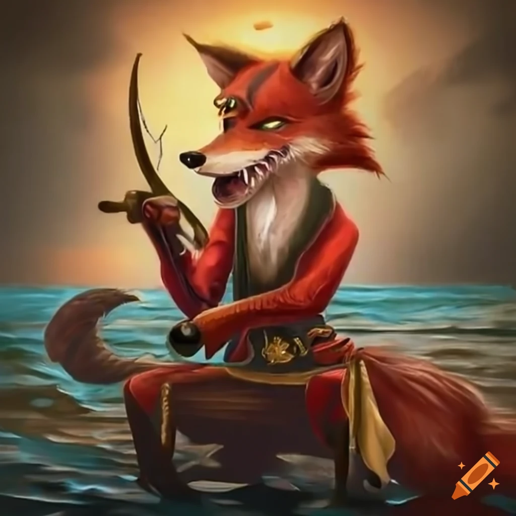 Foxy the pirate fox with a cutlass on a pirate ship on Craiyon