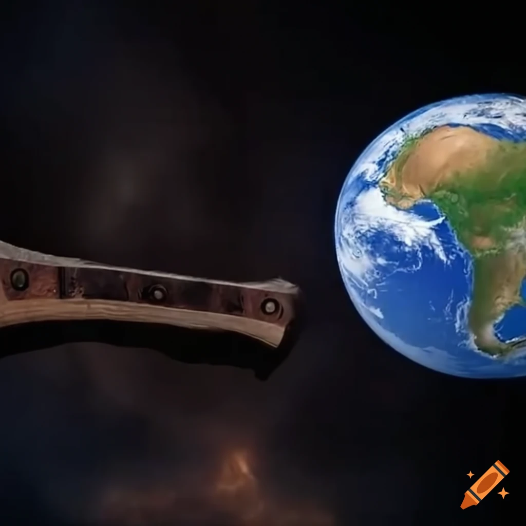 Colossal knife cutting the earth in half on Craiyon