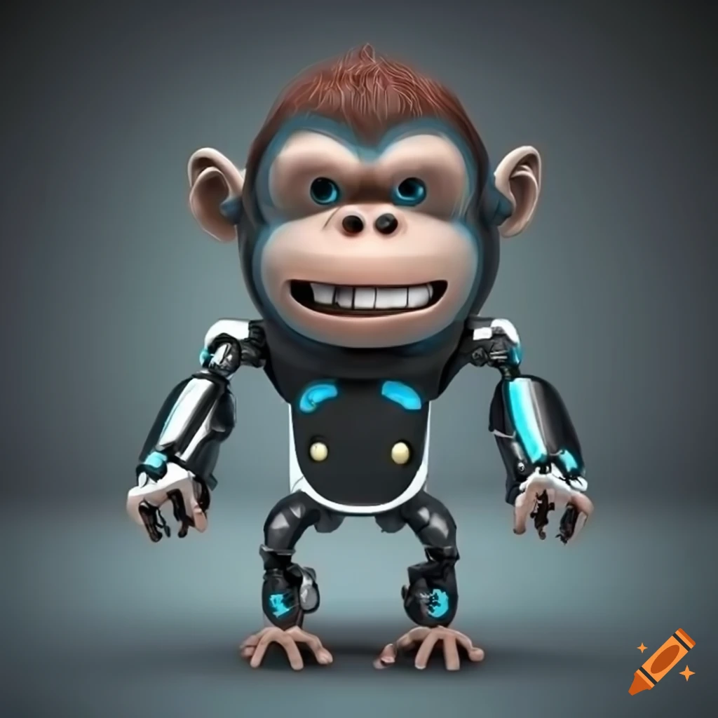 Robotic body 3d chibi comic cartoon of apes on Craiyon