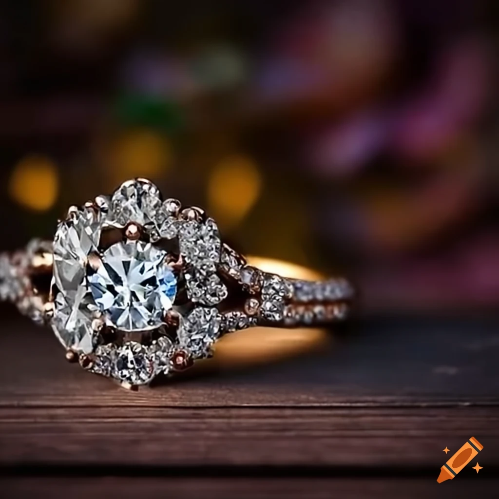 Symmetrical ornate engagement ring on Craiyon