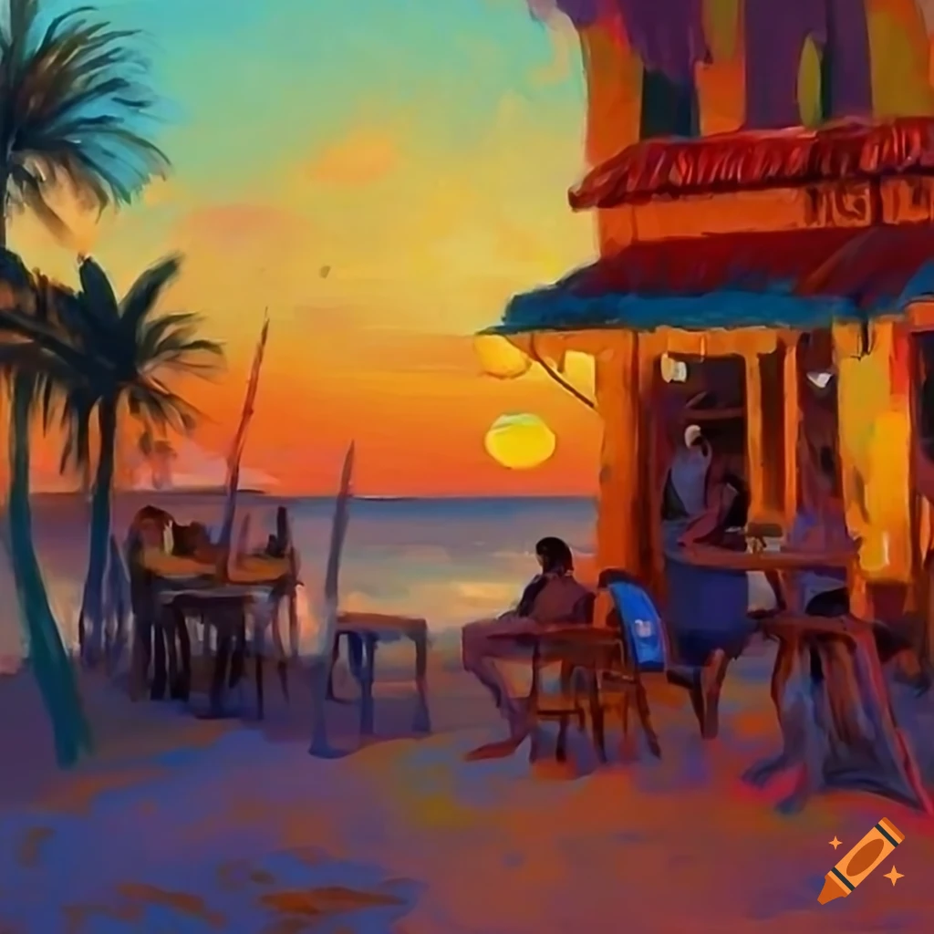 Evening scene at a cuban beach bar on Craiyon