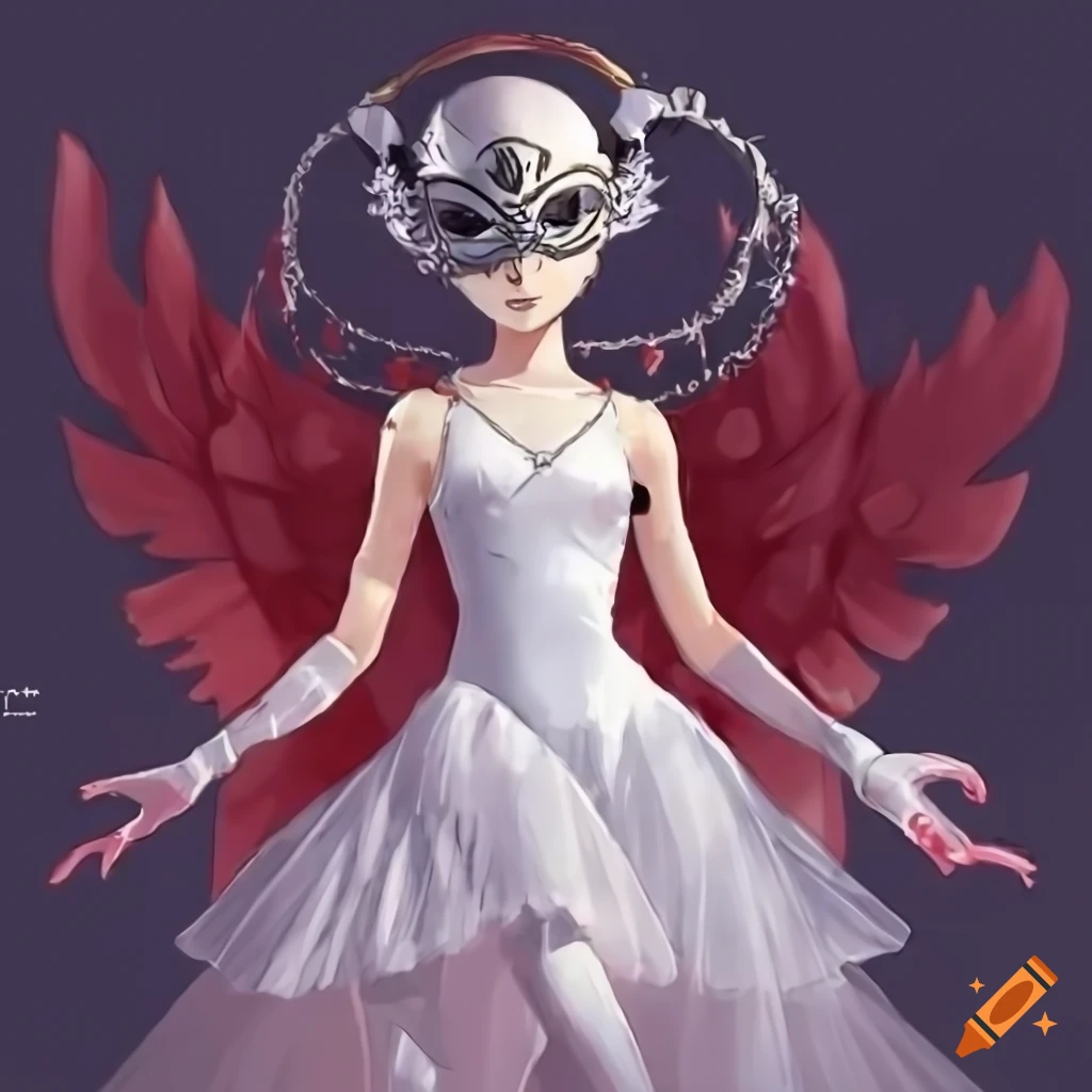 Stunning Angel ballerina in a white dress and masquerade mask in ...