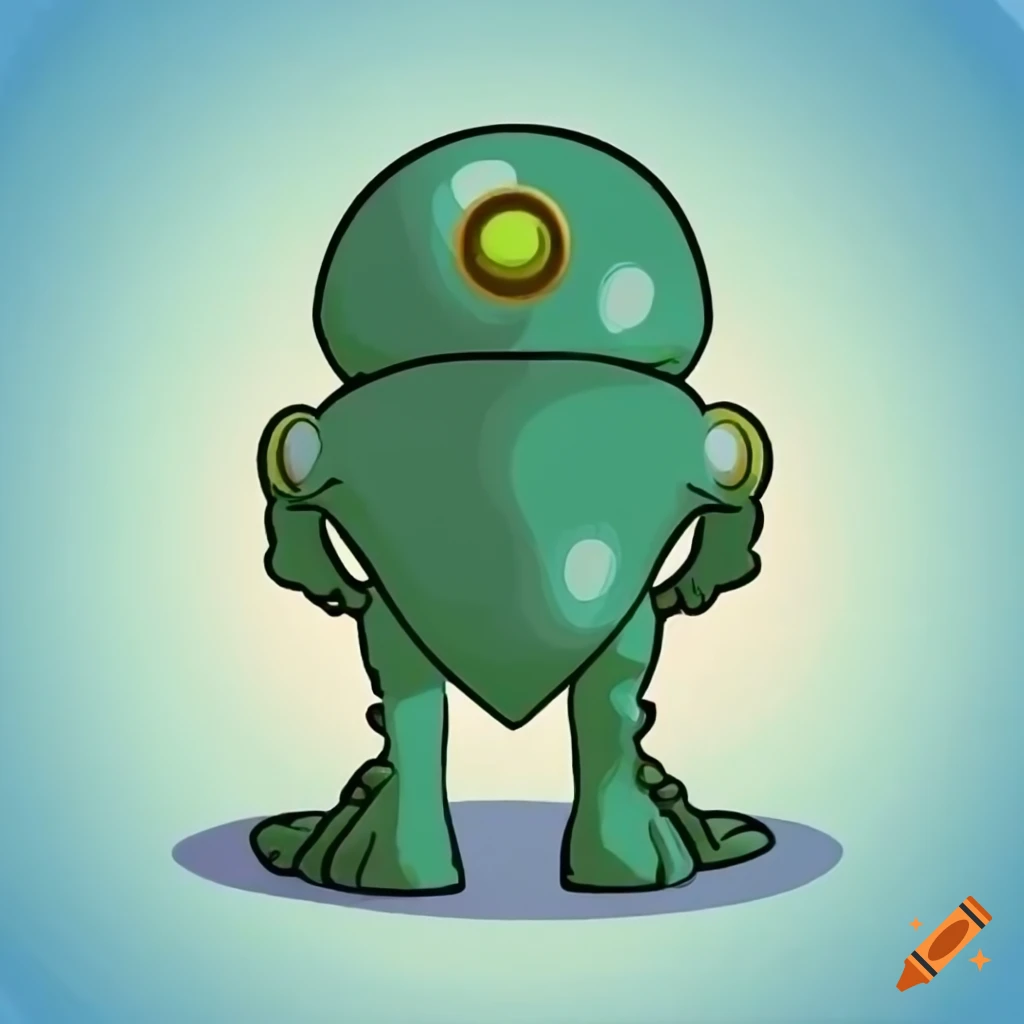 Cartoon-style back view of a sci-fi alien on Craiyon