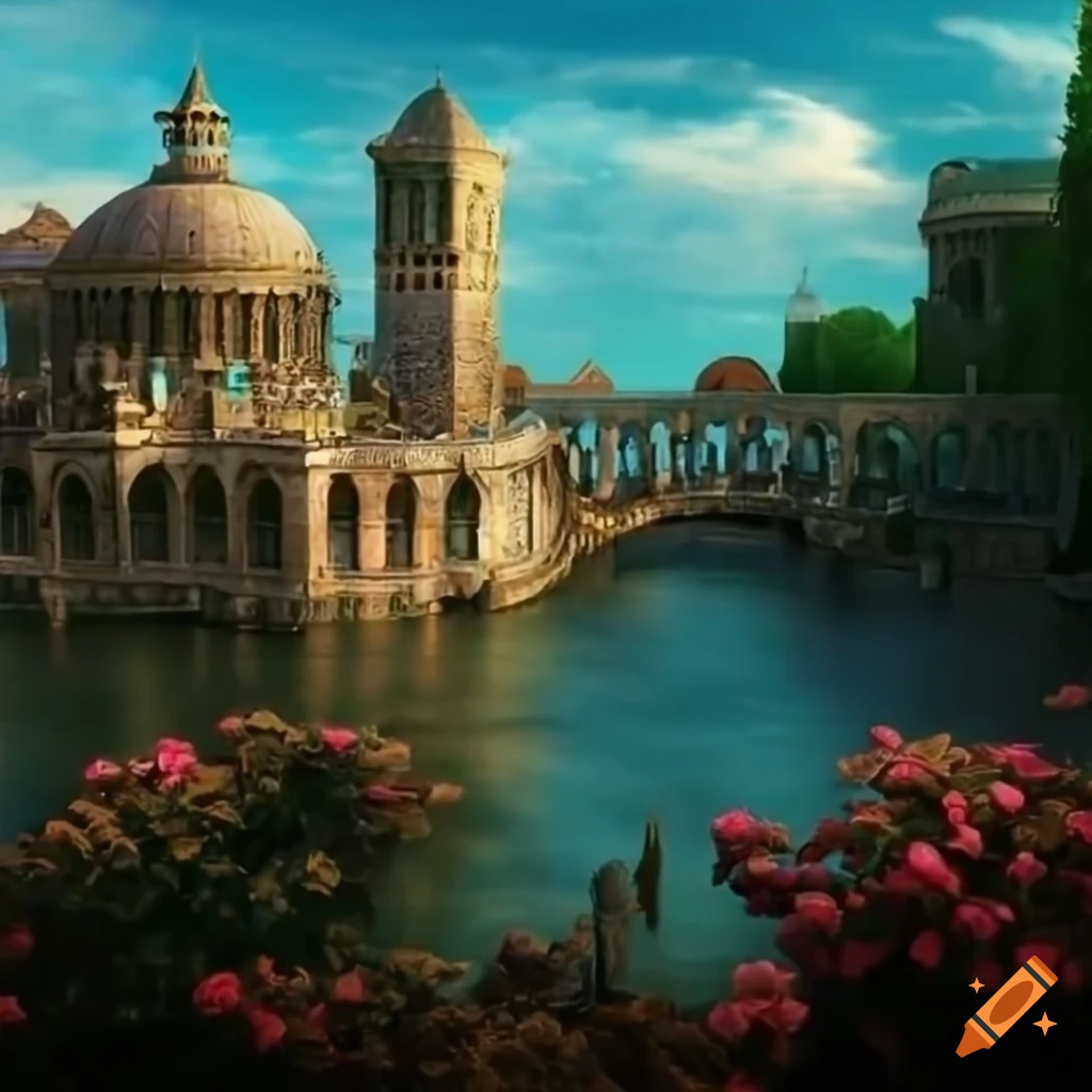 Beautiful rich palace in an italian or byzantine medieval city with ...