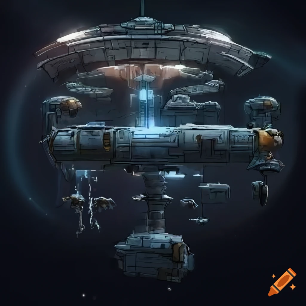 Sci-fi space station concept art on Craiyon
