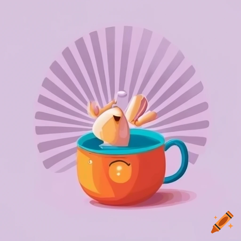 Cute cup with colorful rays cartoon on white background on Craiyon