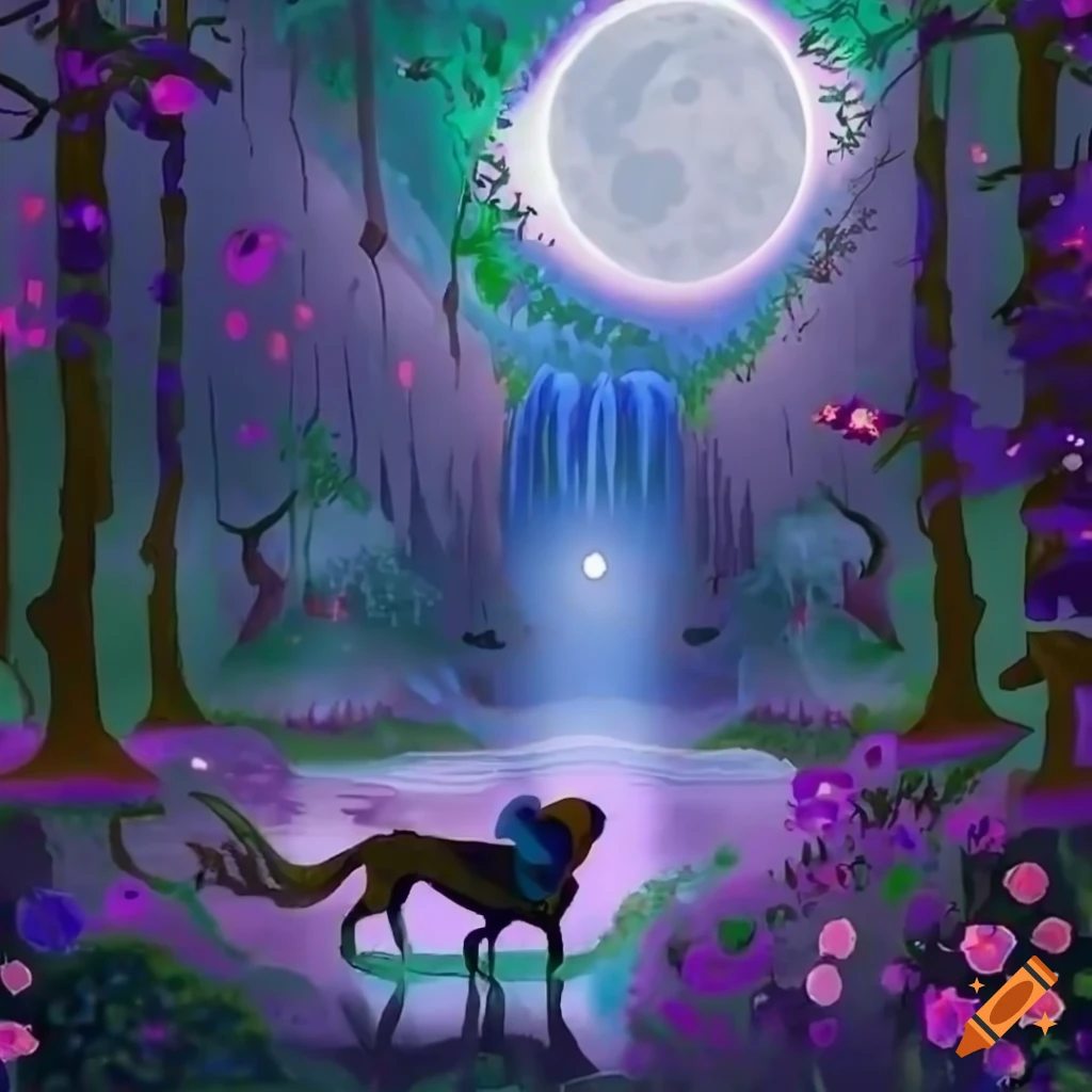 Enchanting forest with a majestic black labrador retriever under the ...
