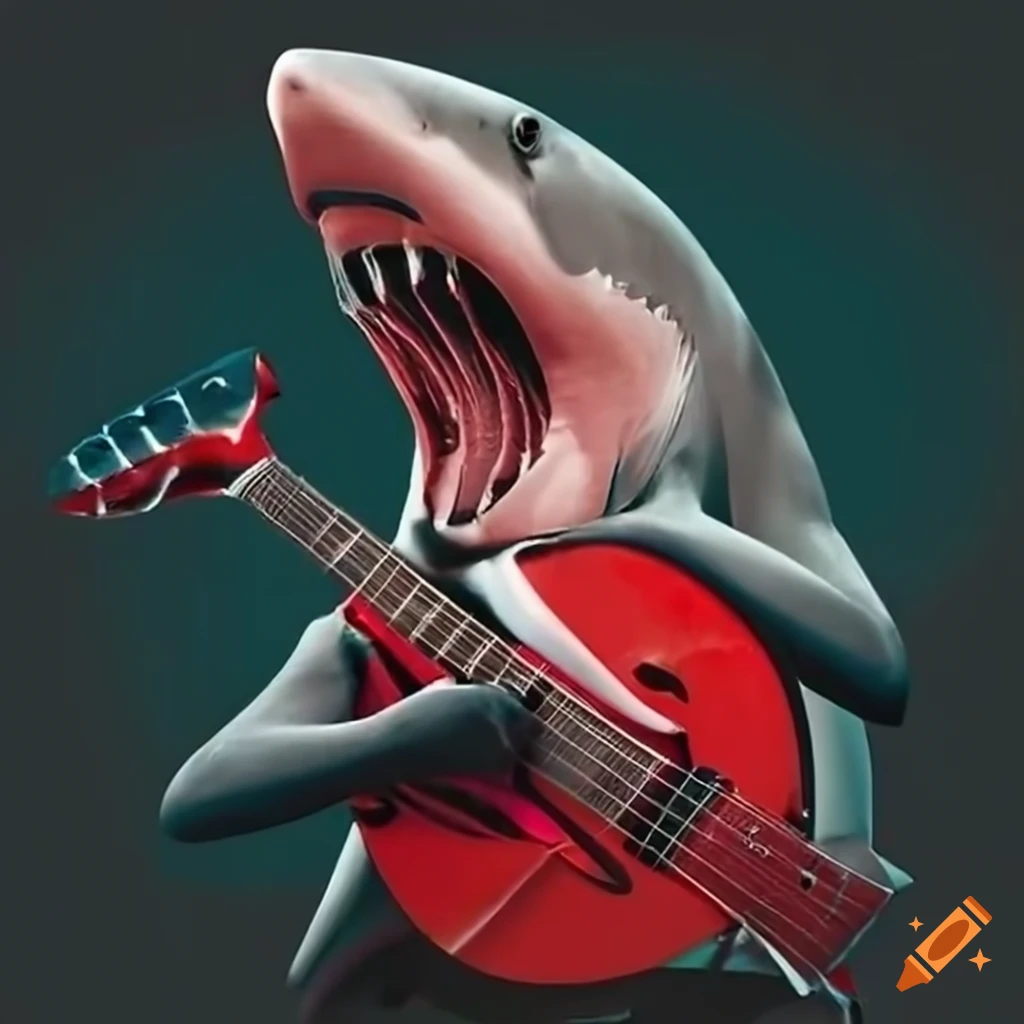 Electric shark eating a red guitar on Craiyon
