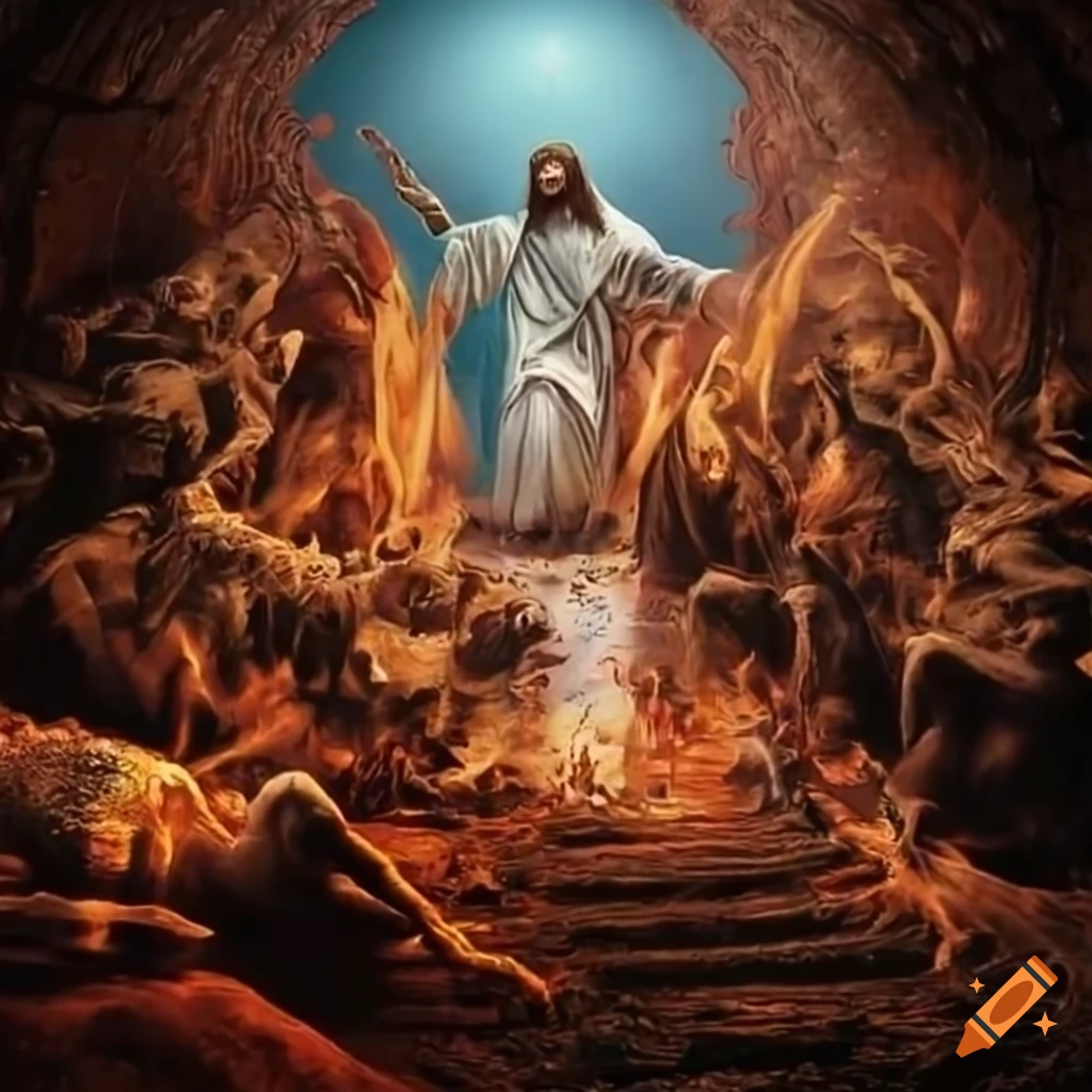 Depiction of jesus descending into hell on Craiyon