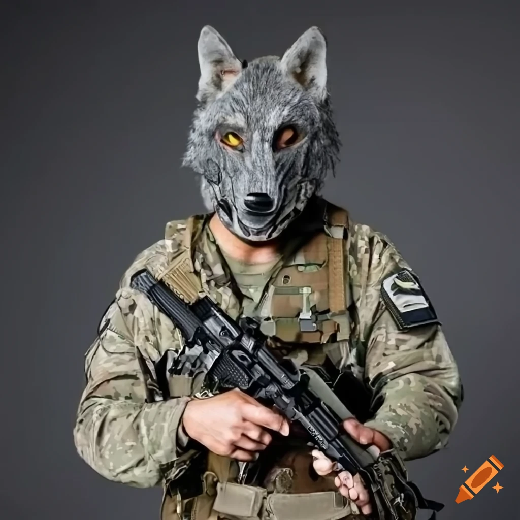 S.A.S Operator in Grey Wolf mask with gun on Craiyon
