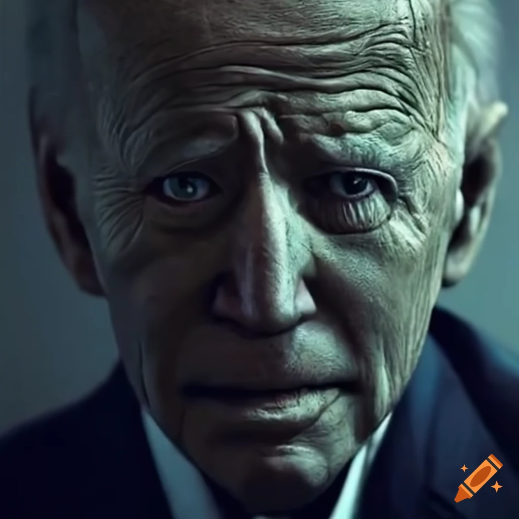 Dark portrait of big eyed joe biden in a macabre setting on Craiyon