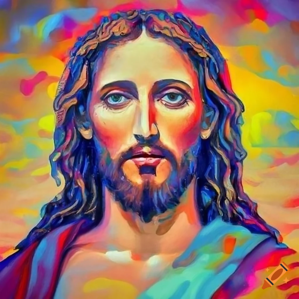 Colorful painting of jesus christ with a serene expression on Craiyon
