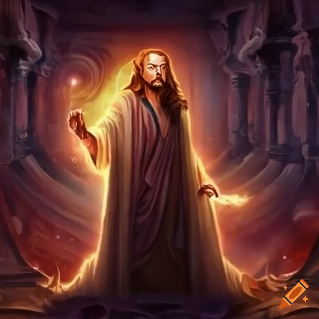 Mage jesus casting arcane spell with staff on Craiyon