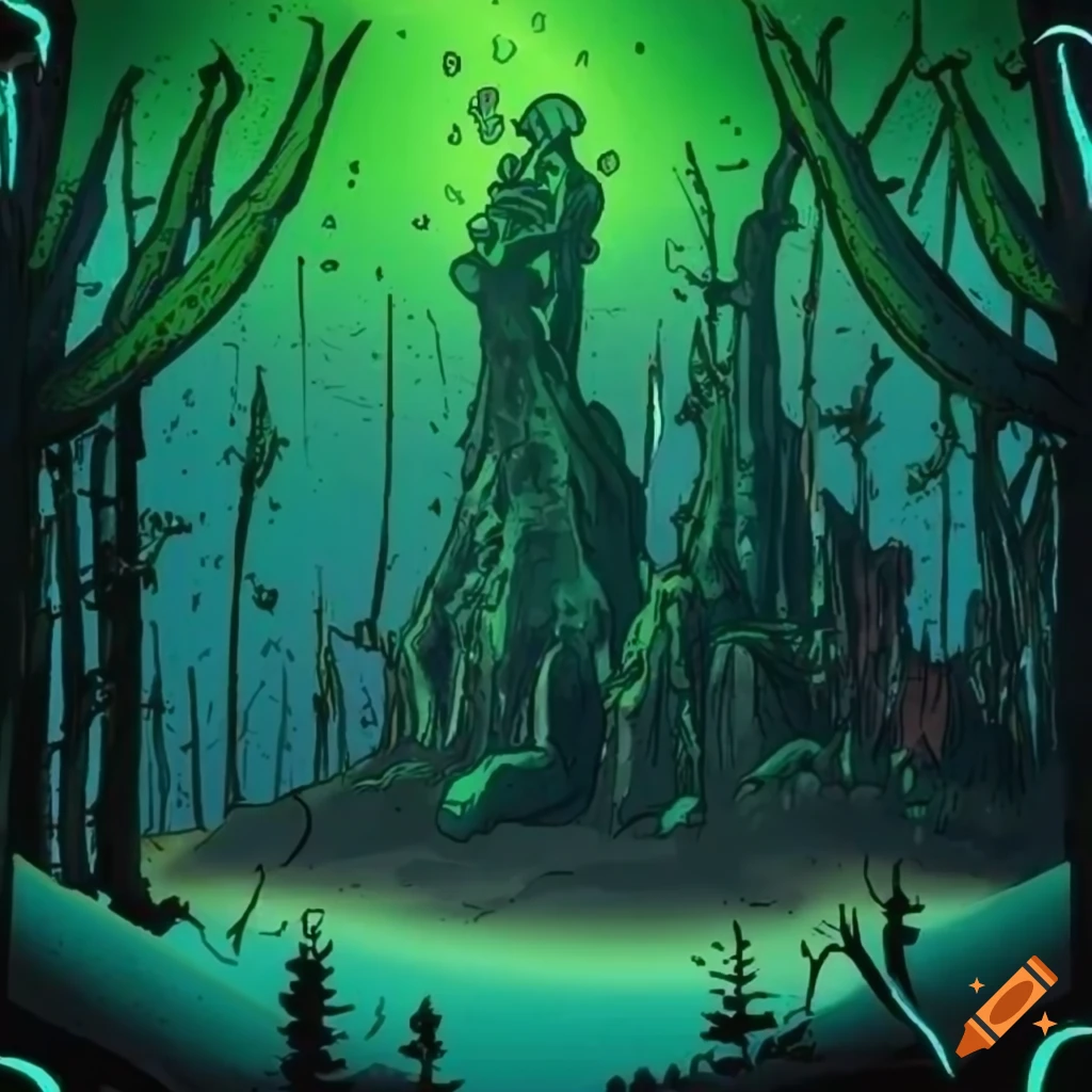 Alien forest in comic book style on Craiyon