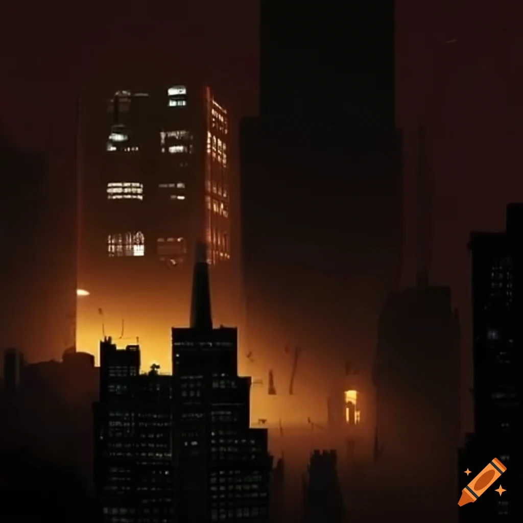 Polluted city at night with colorless buildings on Craiyon