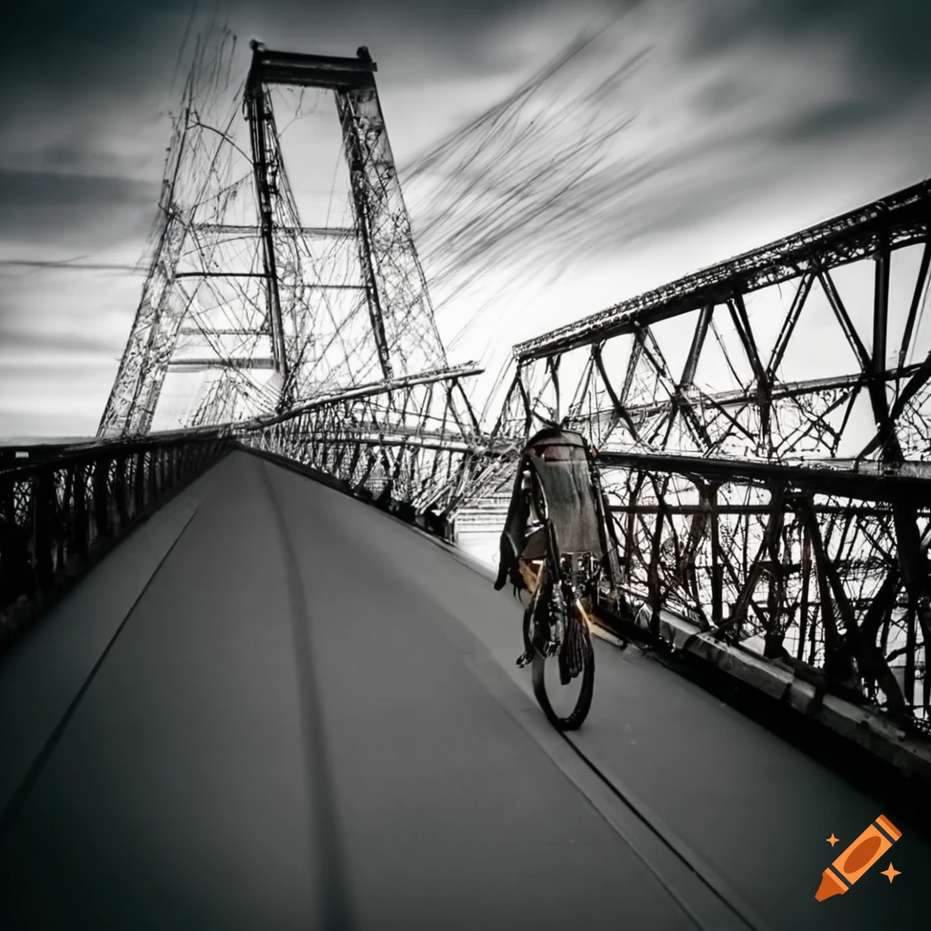 Monkey riding a bike on the forth rail bridge on Craiyon