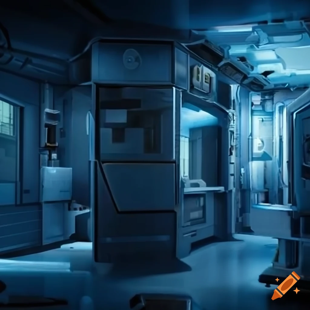 Large open complex construction with sci-fi medical room components on ...