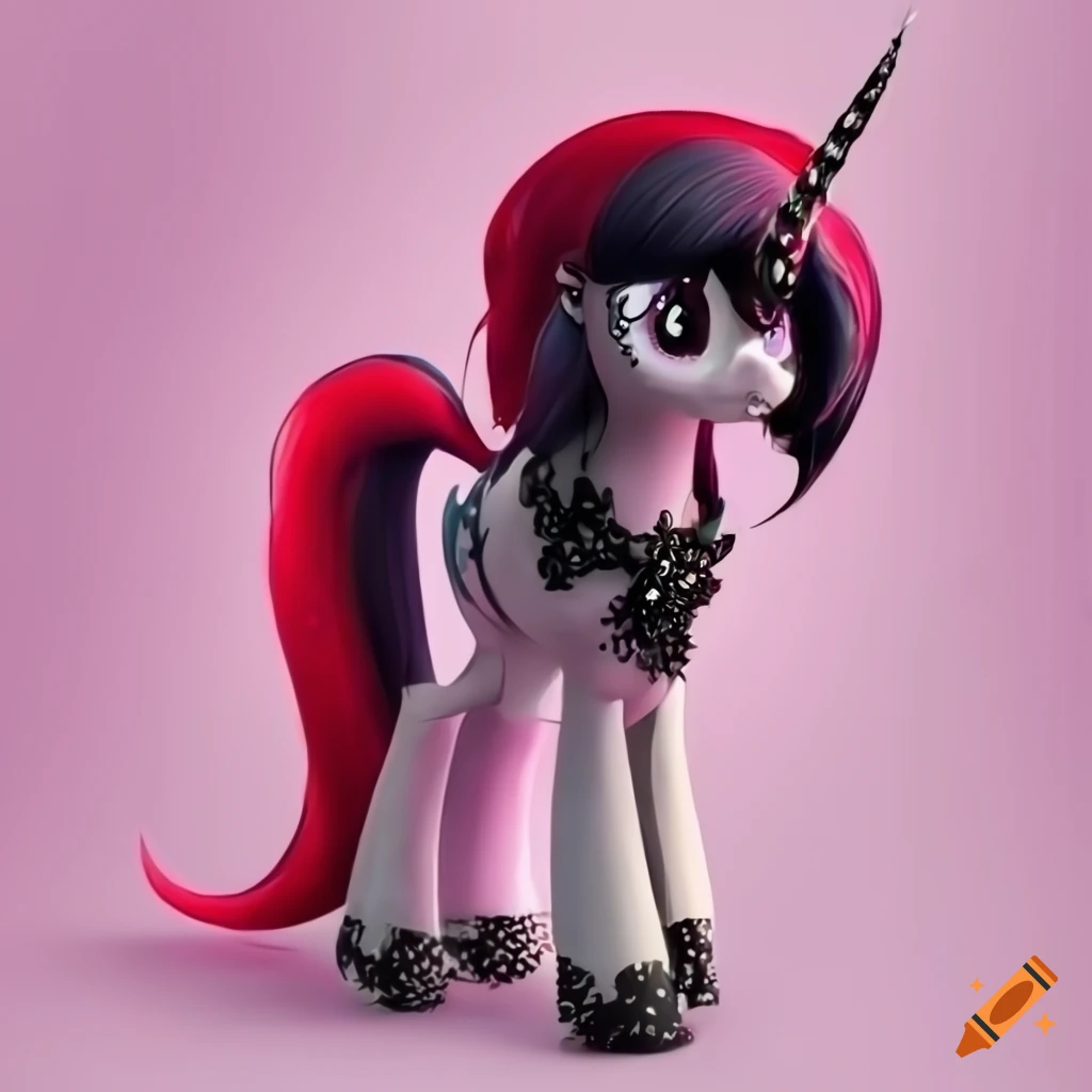 My little pony with romantic goth elements in black and red on Craiyon