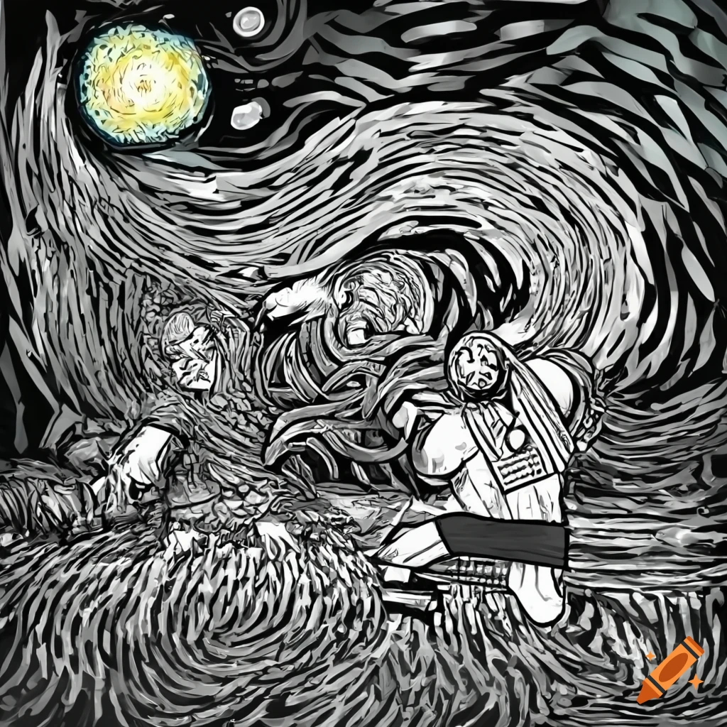 Black and white viking fight with starry night background on Craiyon