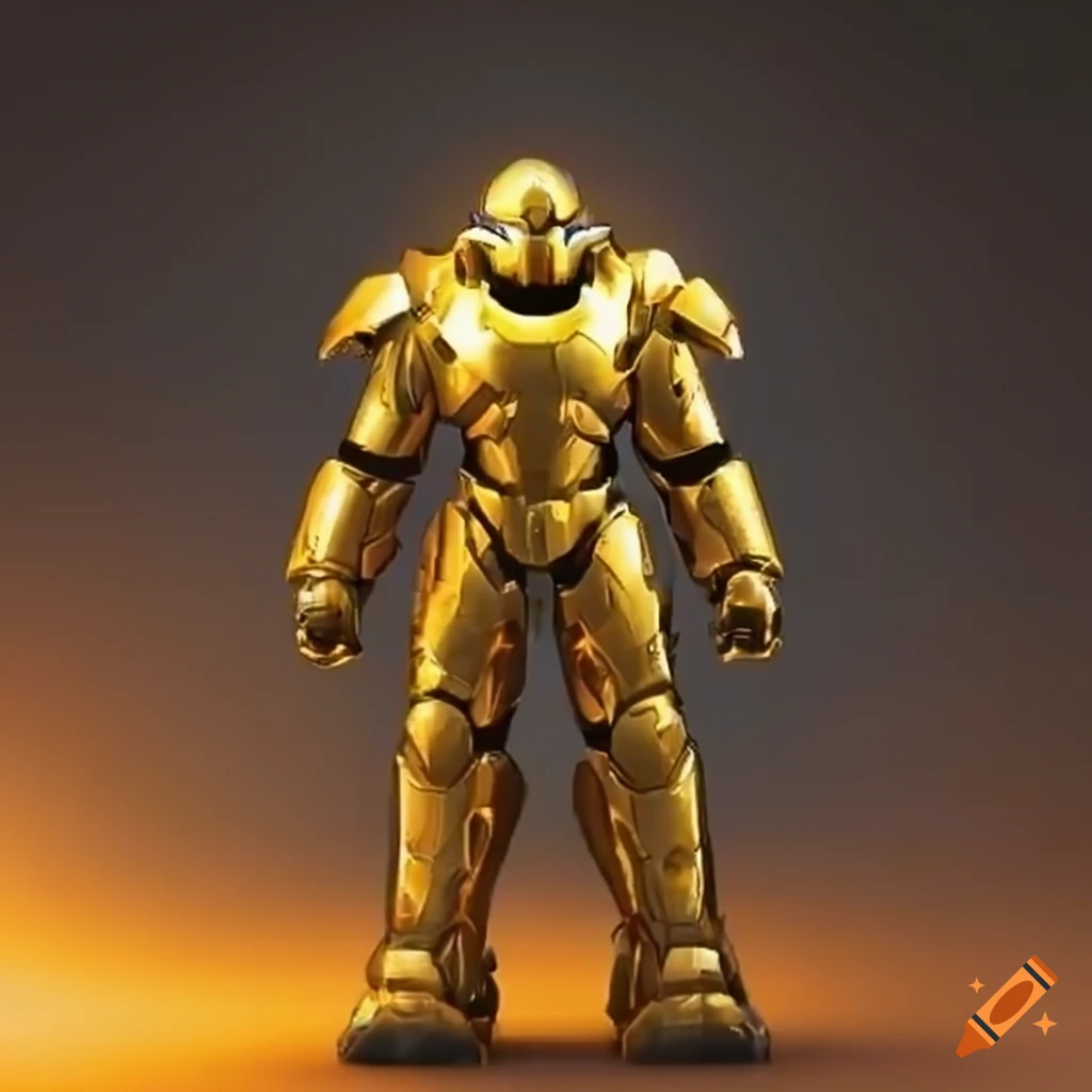 Full body golden power armor suit on Craiyon