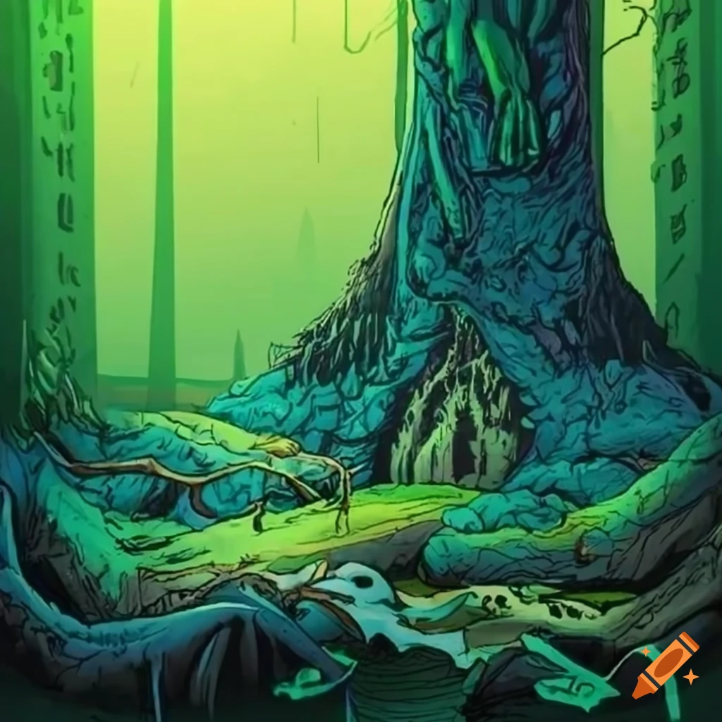 Alien forest in comic book style on Craiyon